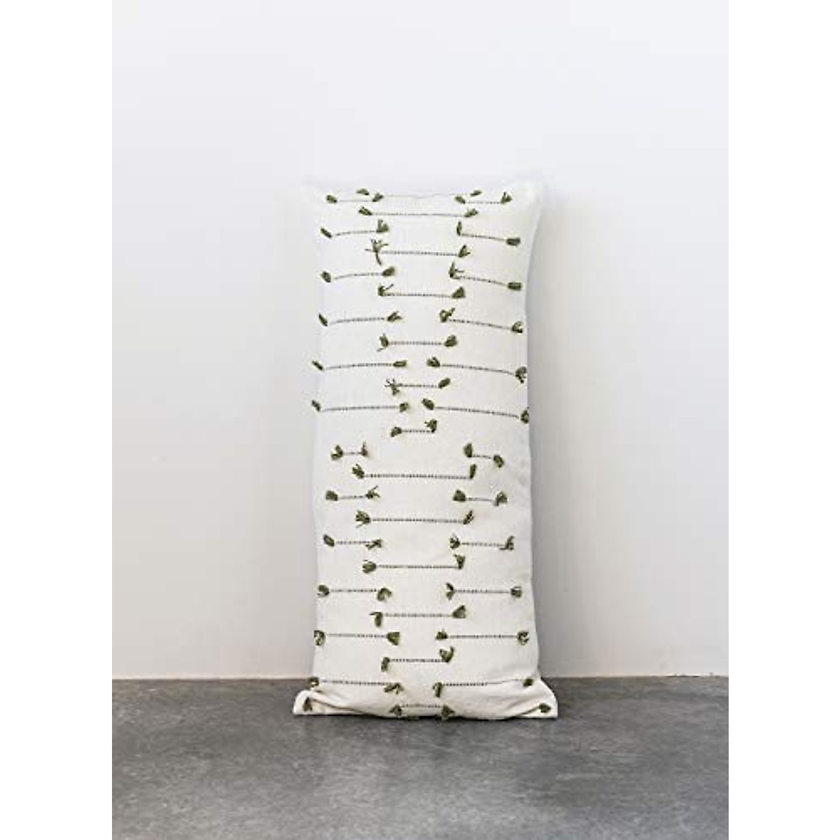 Creative Co-Op Handwoven Cotton Blend Lumbar Pillow with Tassels, Green