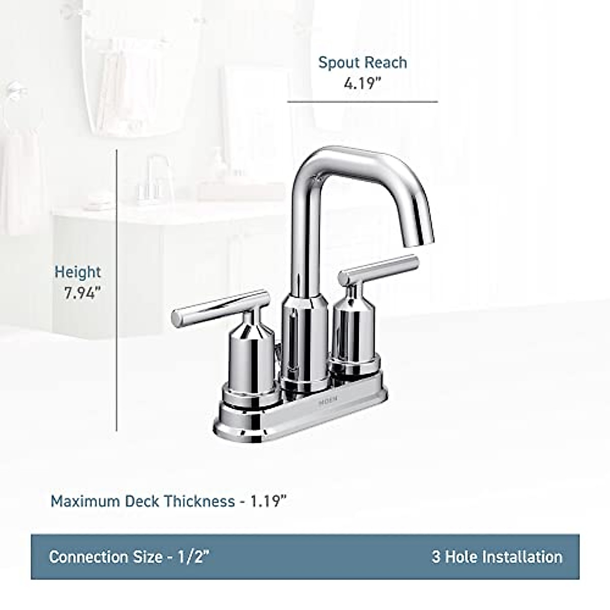 Moen Gibson Chrome Two-Handle Centerset High Arc Modern Bathroom Faucet with Drain Assembly, 6150