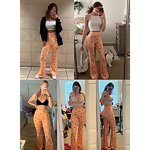 70s Flare Pants for Women - EDC Rave Festival Outfit High Waist Bell Bottom Boho Cute Groovy Disco Trousers(Orange, M, 1050e)
