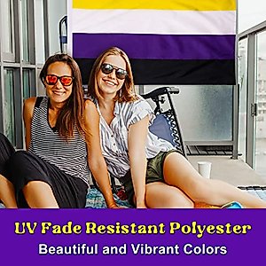 QUEEN KING 3x5 FT Non Binary Pride Flag and 60 Pcs Nonbinary Pride Stickers LGBTQIA Non-Binary NB Gender Rainbow Banner Large LGBT NB Flag Gender Identity Flag Polyester with Brass Grommets