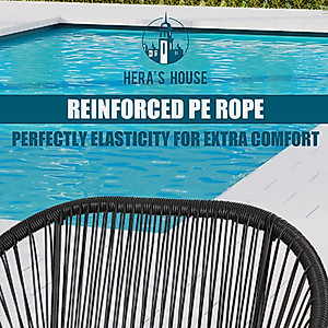 HERA'S HOUSE 3-Piece Patio Furniture Bistro Set, Outdoor Wicker Conversation Set w/ 2 Handwoven Cushioned Chairs, Side Coffee Table for Backyard Lawn Porch Poolside Balcony