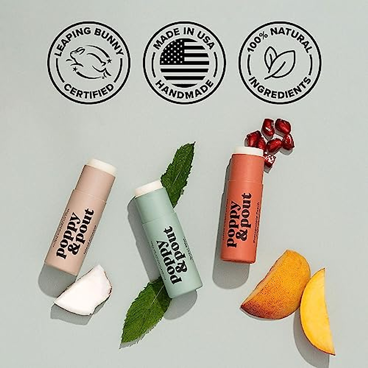 Poppy & Pout Sweet Mint Jumbo Lip Balm | All Natural Lip Balms & Moisturizers | Hydrates with Beeswax, Vitamin E, Organic Coconut Oil | Cruelty-Free | Lip Balm in Recyclable Cardboard Tube