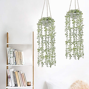 RED SECRET R 2 Pcs Artificial Hanging Plants Fake Eucalyptus Leaves Plants Faux Greenery Vines Hanging Planter Garden Bathroom Bedroom Indoor Outdoor Home Decor