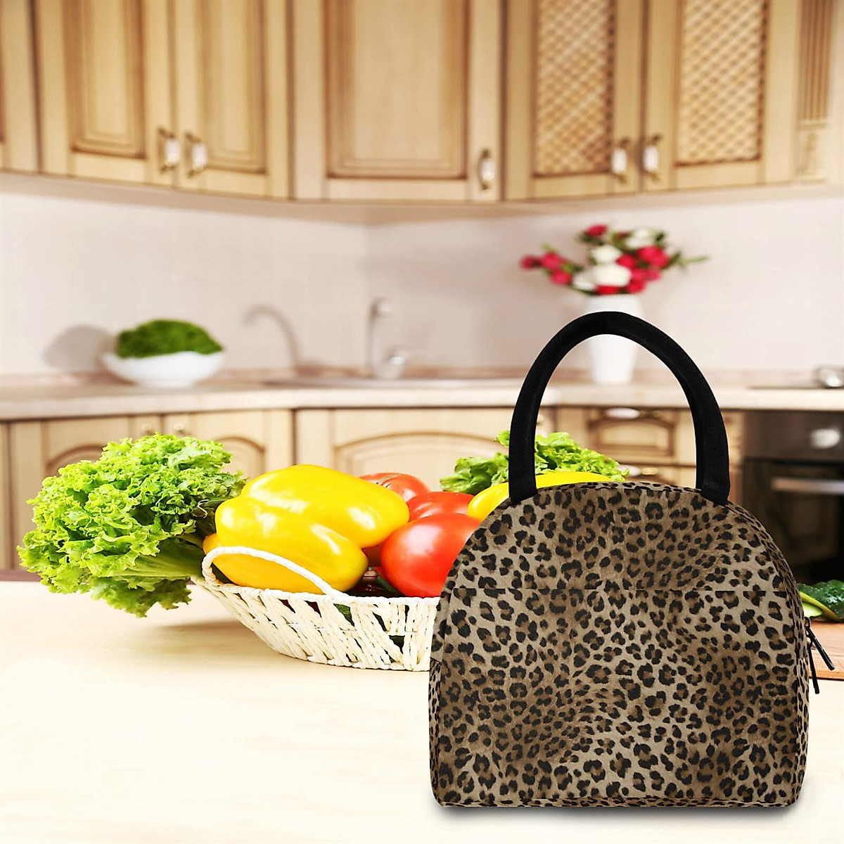 ZZKKO Red Poppies Lunch Bag Box Tote Organizer Lunch Container Insulated Zipper Meal Prep Cooler Handbag For Women Men Home School Office Outdoor Use (Leopard)