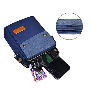 Canvas Small Crossbody Bags Cell Phone Purse Wallet Pouch Bag with Roomy Pockets for Women Teen Girls (Blue)