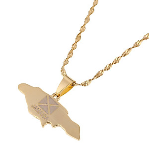Jamaica Map Pendant Necklaces Jewellery Gold Jamaican Map Flag Jewelry