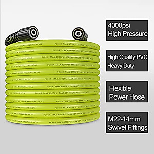 POHIR 100ft Pressure Washer Hose M22 Fittings, 4000 PSI High Pressure Replacement Hose M22 14/15mm Thread, Flexible Extension Hose with 3/8 Quick Connect Adapters for Power Washing