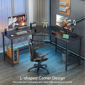 Mr IRONSTONE L Shaped Desk, 59" Computer Gaming Desk, Corner Desk for Home Office Desks, Easy to Assemble & Space-Saving Workstation Desk - Black