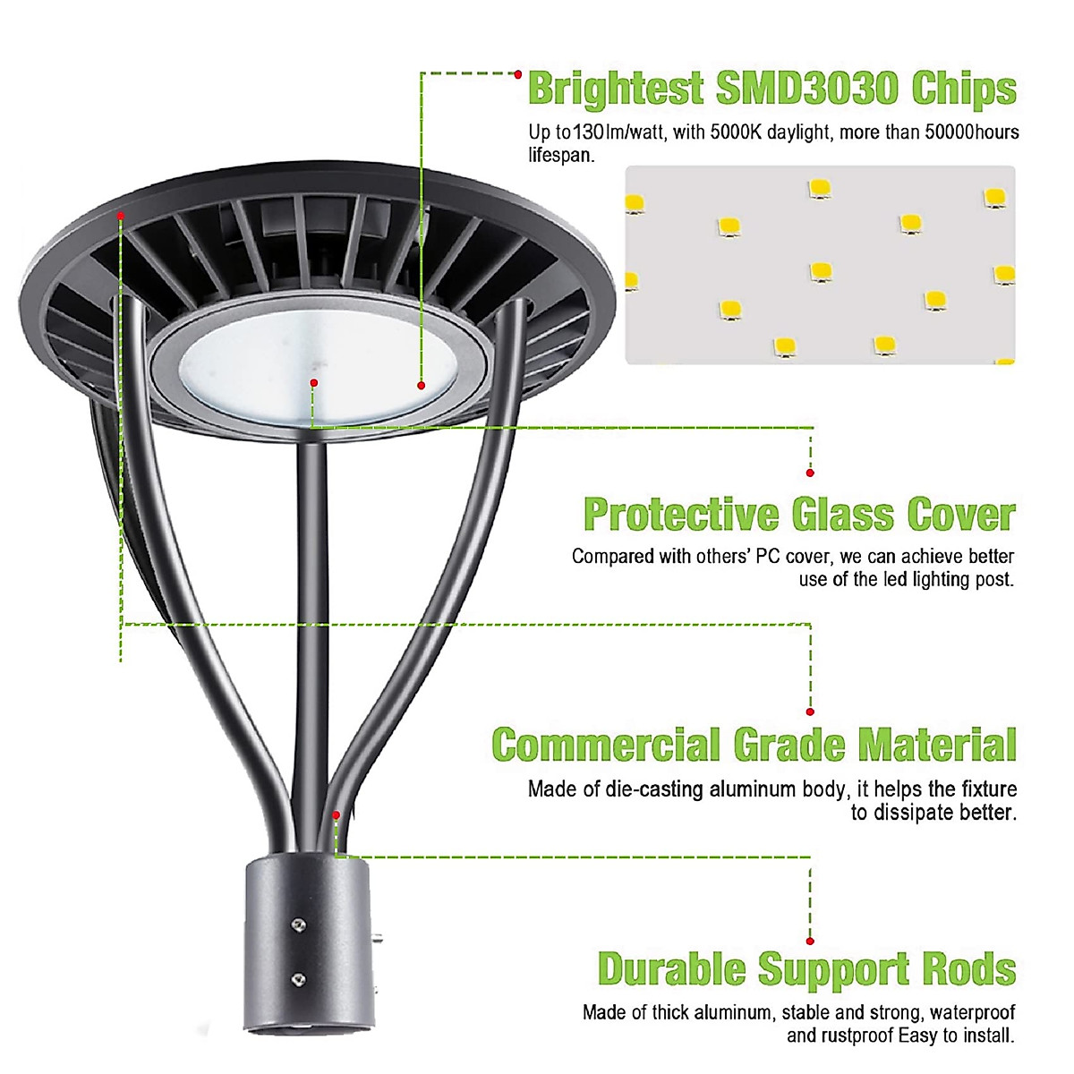 LED Post Top Pole Lights 60W with Optional Photocell, LED Garden Area Lights, 8100LM 5000K Outdoor Waterproof Top Pole Fixture for Garden Pathway, Parking Lot, Courtyard, School Street Light