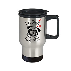 SpreadPassion I Puggin Love You Travel Mug - Insulated Tumbler - Pug gift basket - Pug Lover gifts for Women - Birthday Christmas Basket Gift idea