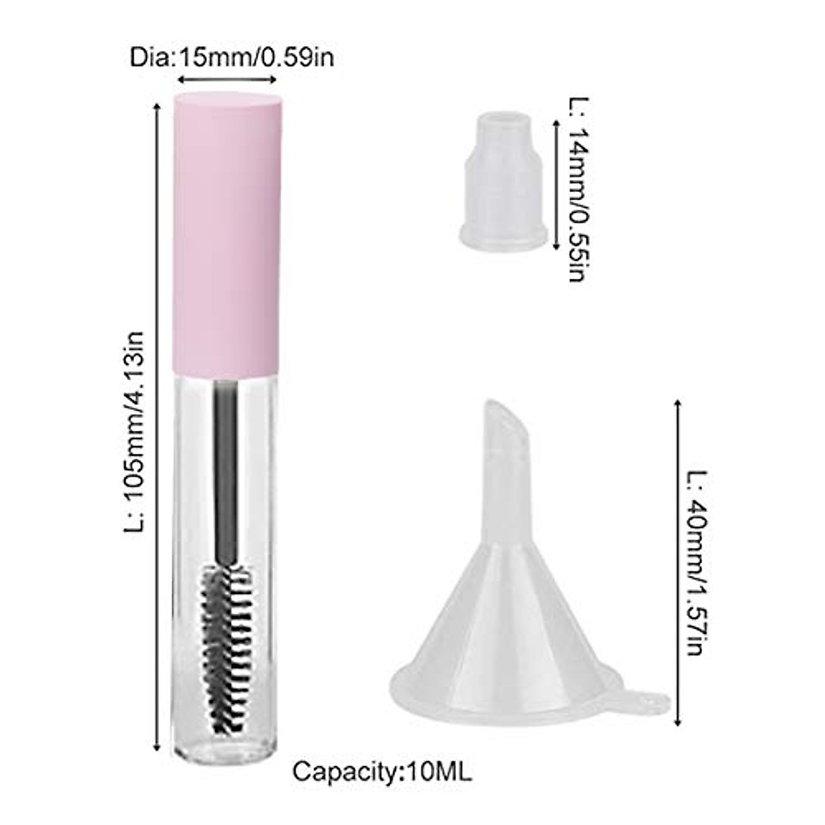 GTHER 10PCS 10ML Empty Mascara Tube Bottle with Eyelash Wand & Rubber Inserts & Funnels Set for Castor Oil/Eyelash Growth Oil, DIY Mascara Eyelash Cream Container with Cap, Matte Pink