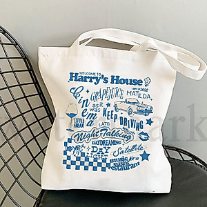Singer Harry Inspired Styles Tote Bag Singer Song Idea Gifts Women Canvas Tote Bag Gift for Fans Large Size (Blue)