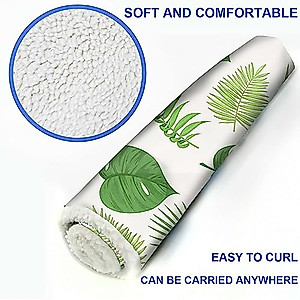 Pale Green Non-Electric Pet Warming Pad Leaf Nature Jungle Forest Super Soft Plush Dog Crate Pad for Travel or Home Party Theme 14" x 18"