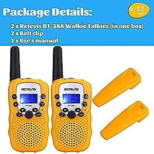 Retevis RT388 Walkie Talkies for Kids,22CH Long Range Walkie Talkie,Toys with Flashlight,Birthday Gifts Boys Girls Outdoor Indoor Cosplay Camping Hiking(Yellow,2 Pack)