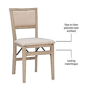 Linon Keira Wooden Folding Chair Upholstered Seat and Back Set of 2, Dining Height, Rustic Natural & Beige