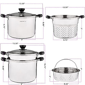 Lake Tian Stainless Steel Pasta Pot With Strainer Insert 4pc 10 Quart, Steamer for cooking, Spaghetti Pot, Stock & Pasta Pots Multipots, Steamer Set With Basket With Lid, Induction Compatible