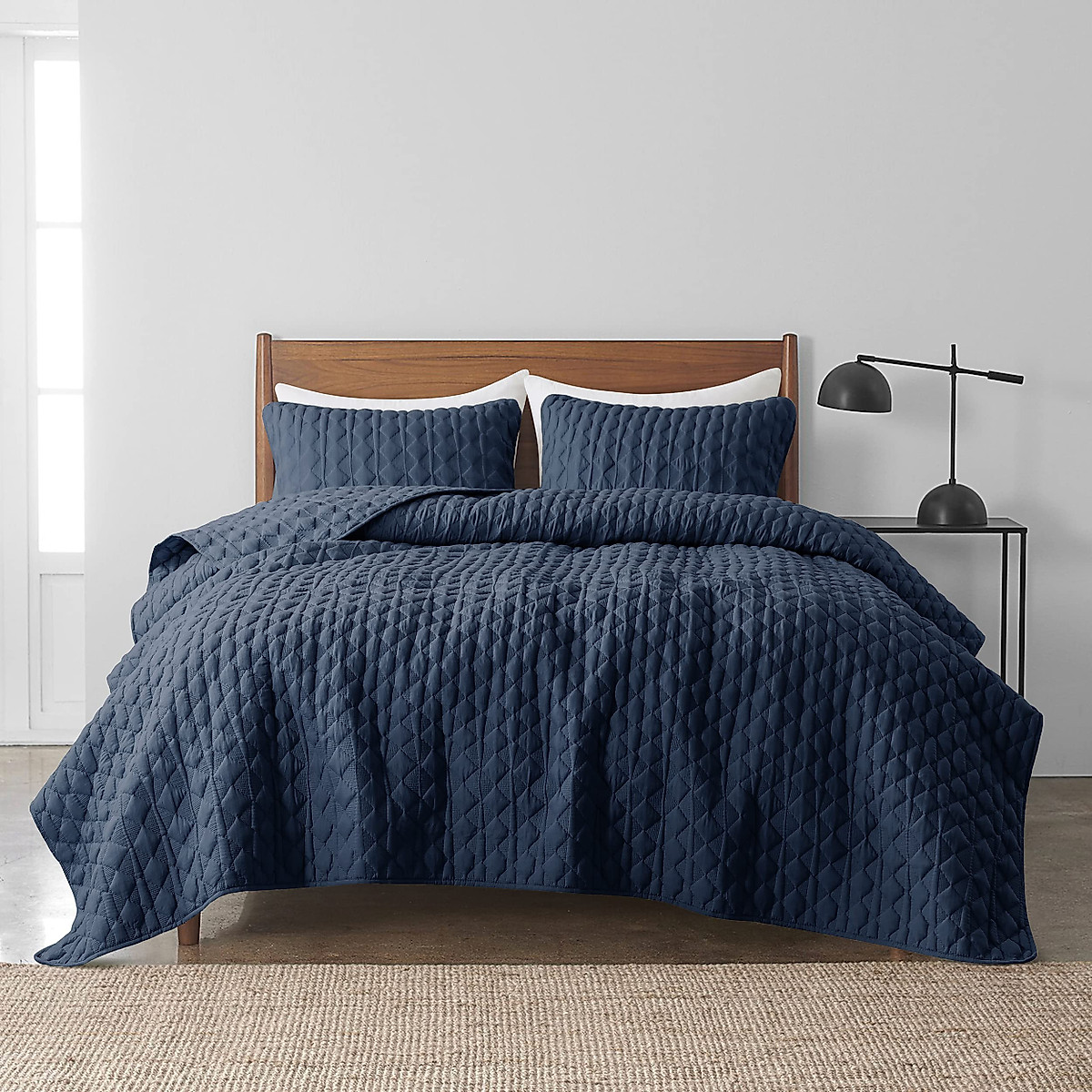 WDCOZY Navy Blue Quit Twin Size Bedding Sets with Pillow Sham, Lightweight Soft Bedspread Coverlet, Quilted Blanket Thin Comforter Bed Cover, All Season Spring Summer, 2 Pieces, 68x90 inches