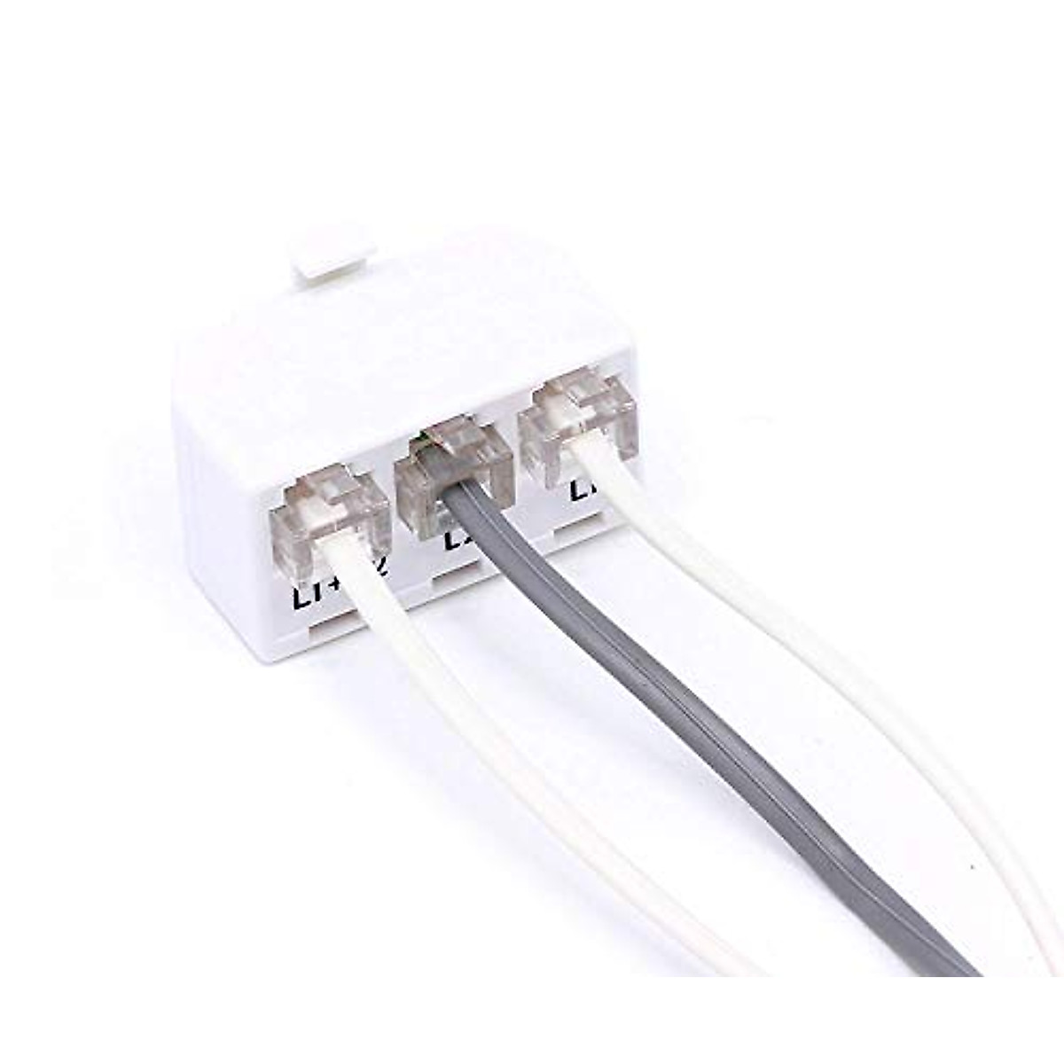 1 Pack, White - 2 Line Phone Splitter - 3 Way Telephone Line Splitter (Line 1, Line 2, and Twin Line) - Dual Line Telephone Splitter with RJ11 Keystone Jack - Phone Line Adapter - 1 Piece, White