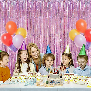 Anwyll Pink Metallic Foil Fringe Backdrop Curtains,2Pack Tinsel Curtain Party Streamers Photo Backdrop for Birthday Decoration,Glitter Pink Backdrop for Wedding Graduation Bachelor Party Decorations