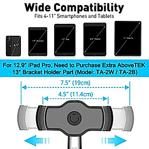 AboveTEK iPad Suction Mount, Phone Tablet Stand Holder with Suction Cup Fits 4"-11" Tablet/Phone/iPad Mini/iPad Air, Sticky iPad Mount on Window Bathroom Mirror, for Car Truck Windshield Boat (Black)