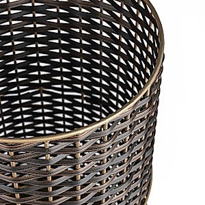 happimess HPM1100C Cecil Modern 4.13-Gallon Faux Wicker Cylinder Waste Basket, Dark Bronze/Gold for Home, Bathroom, Living Room, Office, Bedroom, Kitchen
