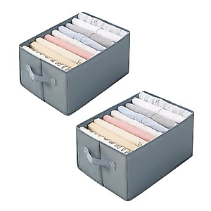 HAN SHENG 2 Pcs Folded Clothes Organizer Wardrobe Clothes Organizer Closet Drawer Organizers for T-shirts Dresses Blouses Base Shirts (9 Grids Dividers, Grey)