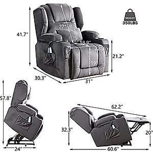 SAMERY Power Recliner Chair with Massage and Heat Velvet Electric Reclining Ergonomic Lounge Sofa Lift Chair for Elderly/Adult/Pregnant with USB Port, Pockets & Lumbar Pillow Living Room