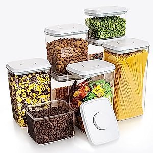 Tourdeus Pop Container 8-Piece Airtight Food Storage with Lids, BPA-Free Leakproof Stackable - Ideal for Flour Cereal Snacks & Pantry Organization - 3.5Qt, 2.9Qt, 2.1Qt, 1.3Qt Sizes