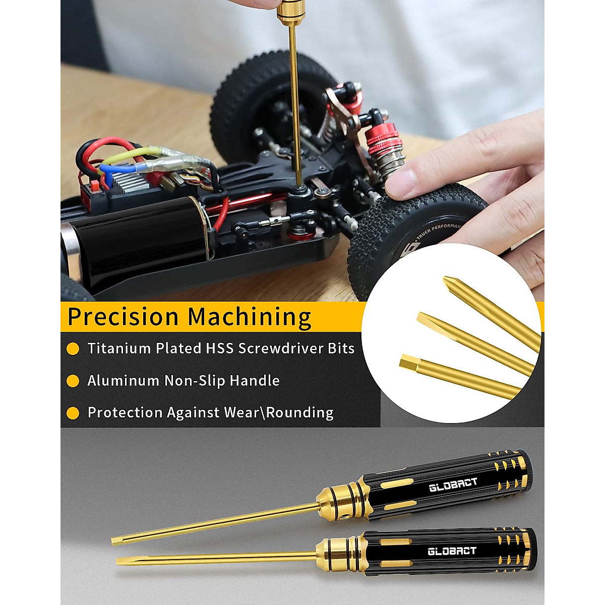 GLOBACT RC Tool Kit RC Screwdriver Kit, RC Car Stand, RC Hex Driver Set, RC Pliers Set, Screws Tray, Wrench, Body Reamer for 1/8 1/10 Slash Axial Arrma Redcat Losi RC Repair Tool Box Set-26Pcs
