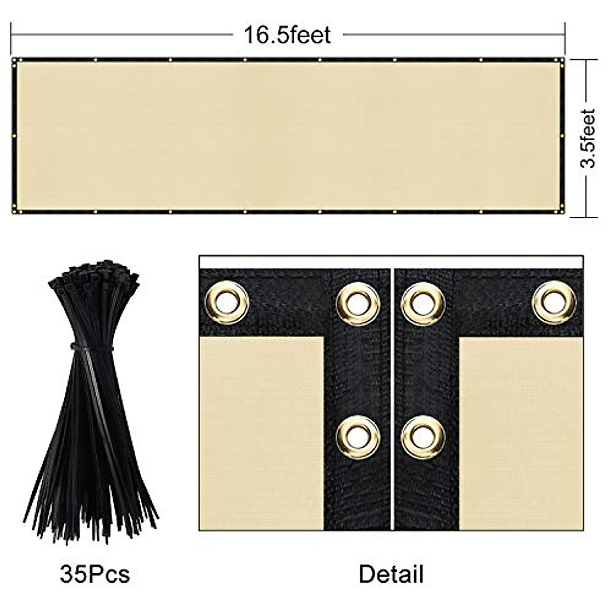 DearHouse Balcony Privacy Screen Cover, 3.5ft x16.5ft Privacy Screen Balcony Shield for Porch Deck Outdoor Backyard Patio Balconys, Includes 35 pc Cable Ties