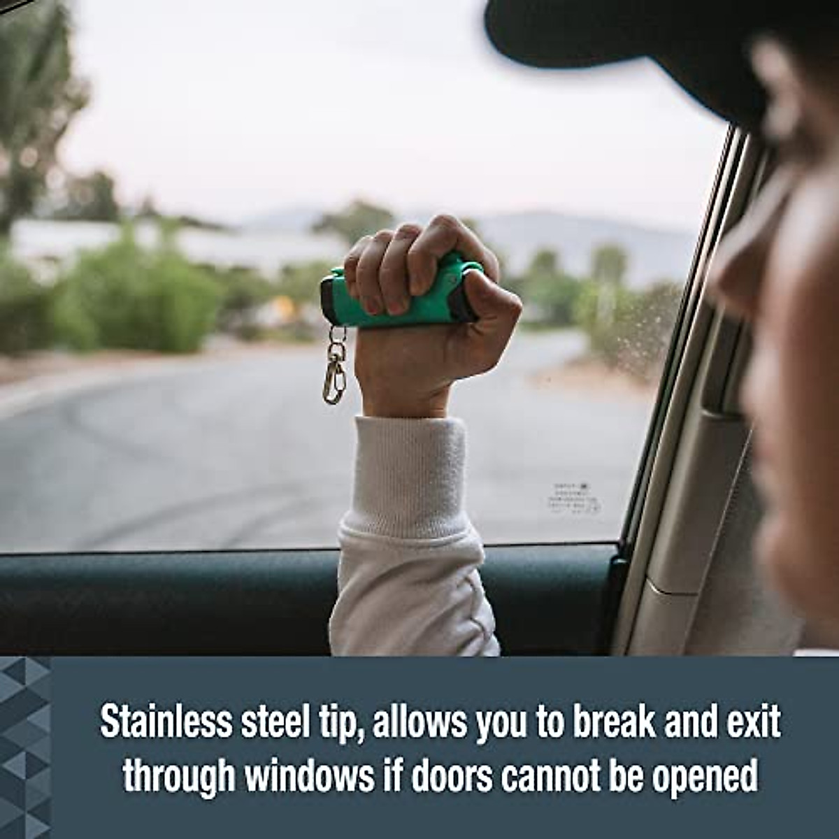 SABRE RED Safe Escape, 3-in-1 Car Safety Tool - Seat Belt Cutter and Window Glass Breaker, Maximum Police Strength Pepper Gel Increases Accuracy, 25 Bursts, with Key Chain Snap Clip