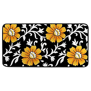Kitchen Mat Rug Comfort Standing Mat Sunflower Floral Black Soft Absorbent Runner Rug for Hallway Entryway Bathroom 39x20 inch