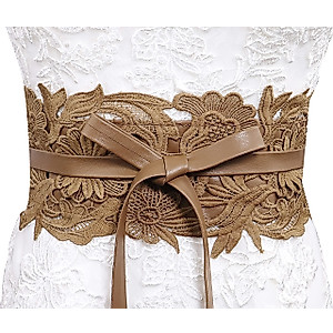 Lovful Women Faux Leather Lace Belt,Wide Wrap Around Obi Belt,Self Tie Boho Band Waist Belt,Khaki