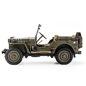 FMS Rochobby RC Car 112 1941 MB Scaler Willys Jeep Remote Control Crawler Military Truck 4x4 Offroad Vehicle with Transmitter Battery and Charger, Small, RC12001RTR Hunter Green