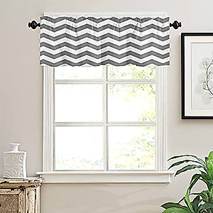 Artwork Store Valances Windows Curtain Simple Chevron Zig Zag Gary and White Ripple Kitchen Valances Rod Pocket Window Treatment Short Curtains Valance for Window 1 Panel,42 by 18 inches