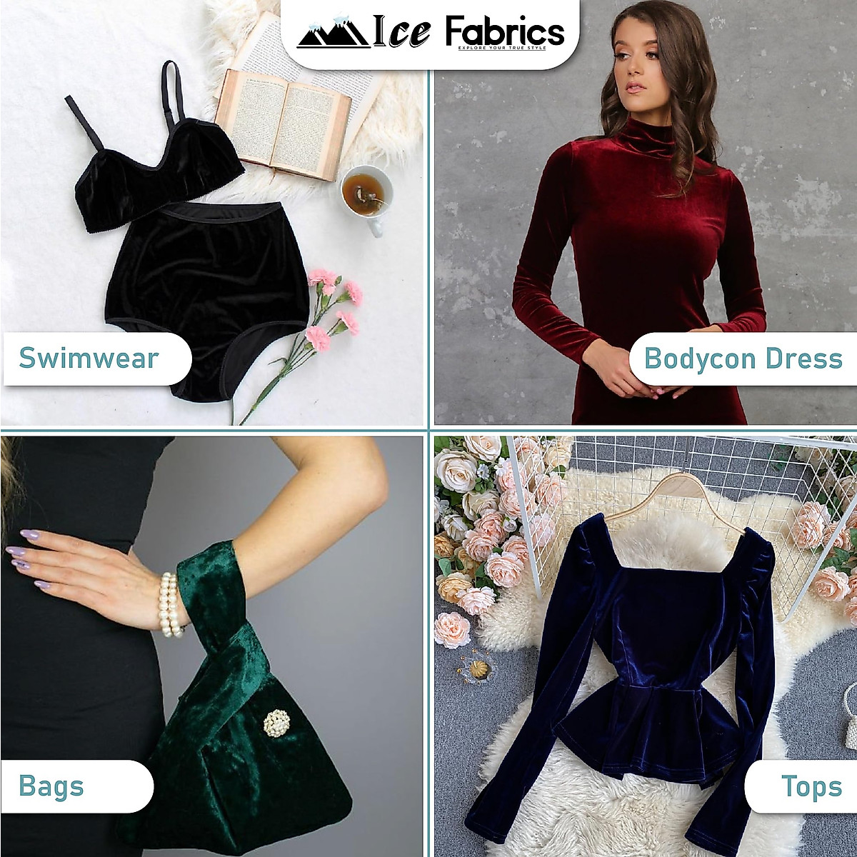 Ice Fabric Stretch Velvet Fabric by The Yard - 60" Wide Soft Stretchy Fabric for Sewing Clothes, Apparel, Costume, Crafts - 90% Polyester 10% Spandex - Black - 1 Yard