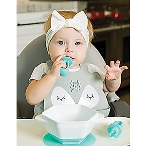 Tiny Twinkle Grow with Me Feeding Set - Baby Plates and Bowls Set with Interchangeable Suction Base & Clear Lid, Baby Led Weaning Supplies for 6 Months Onwards, Easy Clean Toddler Feeding Set (Mint)