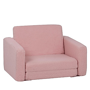 Flip Out Foam Kid Sofa Chair,2 in 1 Convertible Sofa to Lounger for Childrens up to 3 Years,Sherpa Flip Open Toddler Sofa Couch for Kid Play， for Baby Gifts (22.04" W) (Pink)