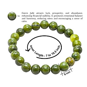 Jade Bracelet for Women Men's Gifts - Authentic Green Jade Protection Healing Crystal Bracelet - 8mm Gemstone Beaded Stretchable Bracelet Pulseras Para Hombres Mujer Stocking Stuffers