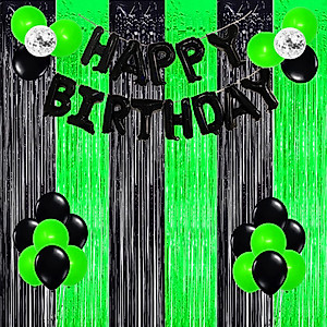 Green and Black Party Decorations, Birthday Decorations for Men Green Black Graduation Backdrop 2025 Black Green Backdrop Foil Fringe Curtains Halloween Party Photo Streamers (3 Pack)