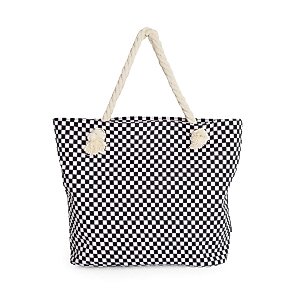 Premium Large Black & White Checkered Print Canvas Tote Shoulder Bag Handbag