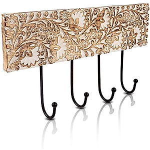 Decorative Wooden & Cast Iron Vintage Rustic Coat Hanger Wall Mounted Jacket Robe Towel Door Hook Rack Holder Rail For Hallway Living Room Entryway Bathroom Bedroom Home Decor Accents