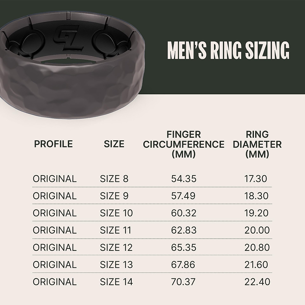 Groove Life Zeus Hammered Gun Metal Silicone Ring Breathable Rubber Wedding Rings for Men, Lifetime Coverage, Unique Design, Comfort Fit Ring - Size 8