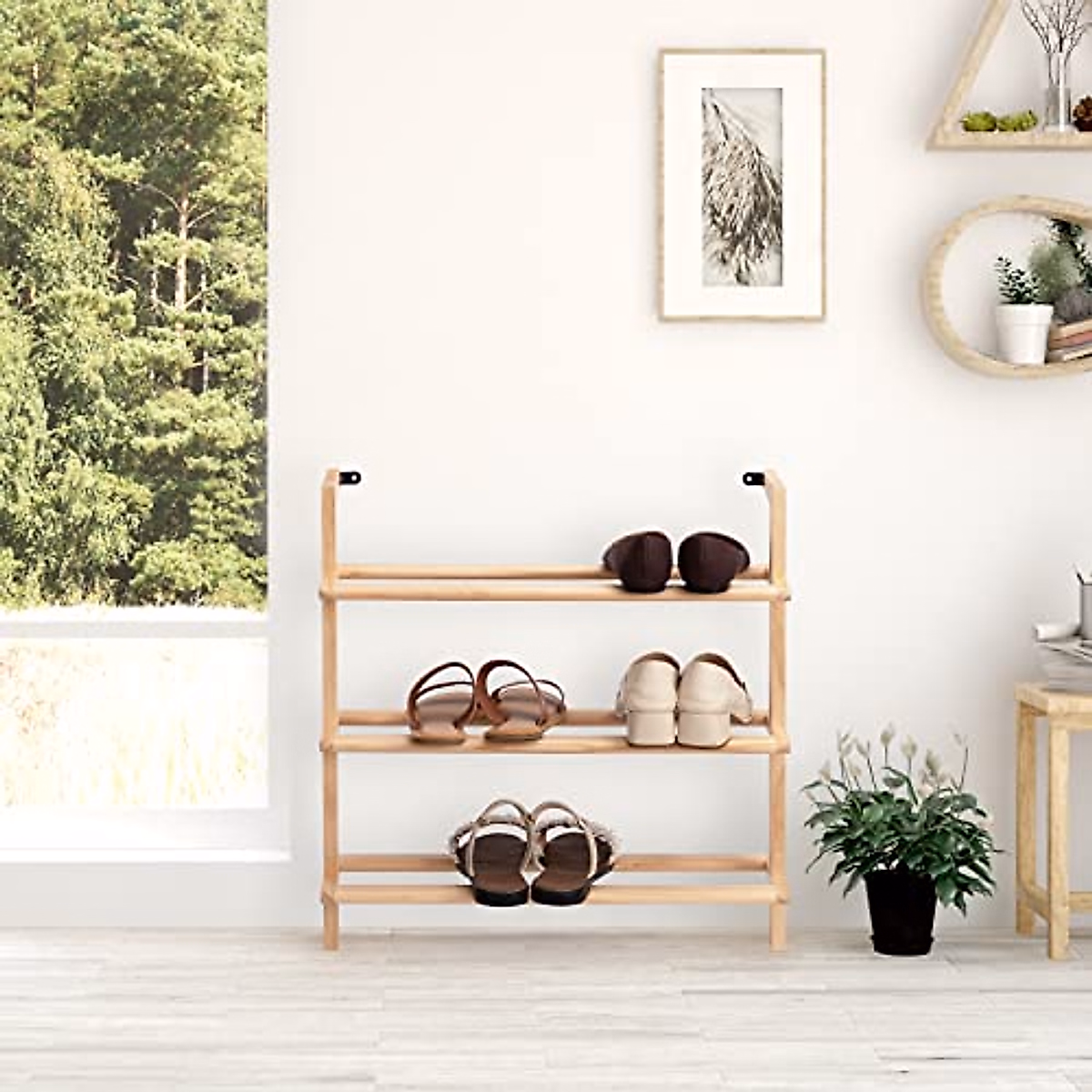 ALIMORDEN Wooden Shoe Storage Rack, Independent Standing Shoe Rack, Natural