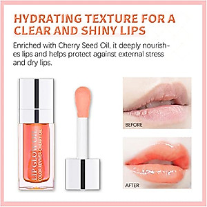 Plumping Lip Oil, Hydrating Lip Gloss Tinted Lip Balm Lip Care Transparent Toot Lip Oil, Big Brush Head Glossy Shine Lip Glow Oil Primer Lip Tint, Gift for Her (001# Pink)