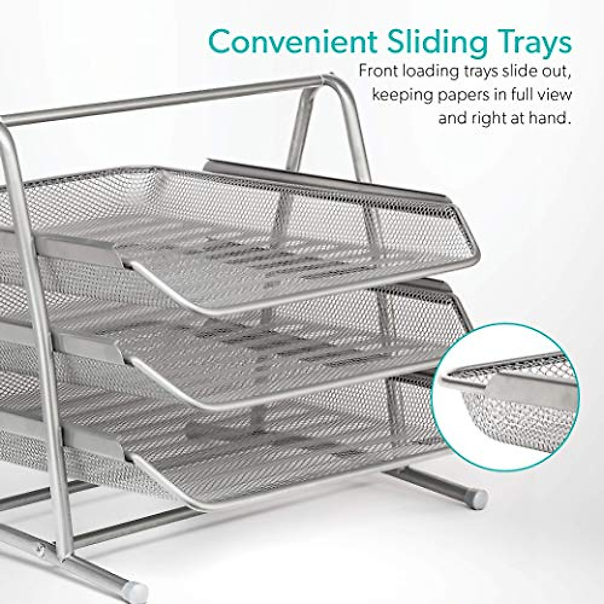 Mindspace Desk Organizer Paper Tray with 3 Tier Desktop File Organizer | Office Organizer & Stacking File Holder, Document Organization for Desk | The Mesh Collection, Silver