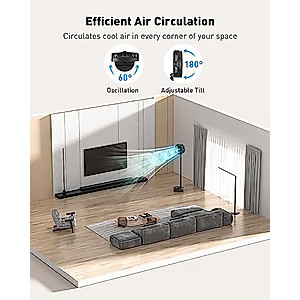7200mAh Battery Powered Oscillating Fan, 8" Rechargeable Foldaway Fan, 12H Working Time, Height Adjustment, 4 Speeds, Remote Control, Portable Standing Fan for RV, Travel, Camping, Desk, Home, Outdoor