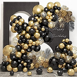 132Pcs Black and Gold Balloons Garland Arch Kit, Metallic Confetti Gold Black Graduation Balloons for Men Women Birthday Anniversary Wedding Retirement 2023 Graduation Party Decorations