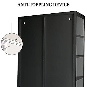 Prohonbec Double Fluted Glass Door Storage Cabinet with Adjustable Shelves, Tall Freestanding Display Sideboard Bookshelf Cupboard for Living Room, Kitchen, Office