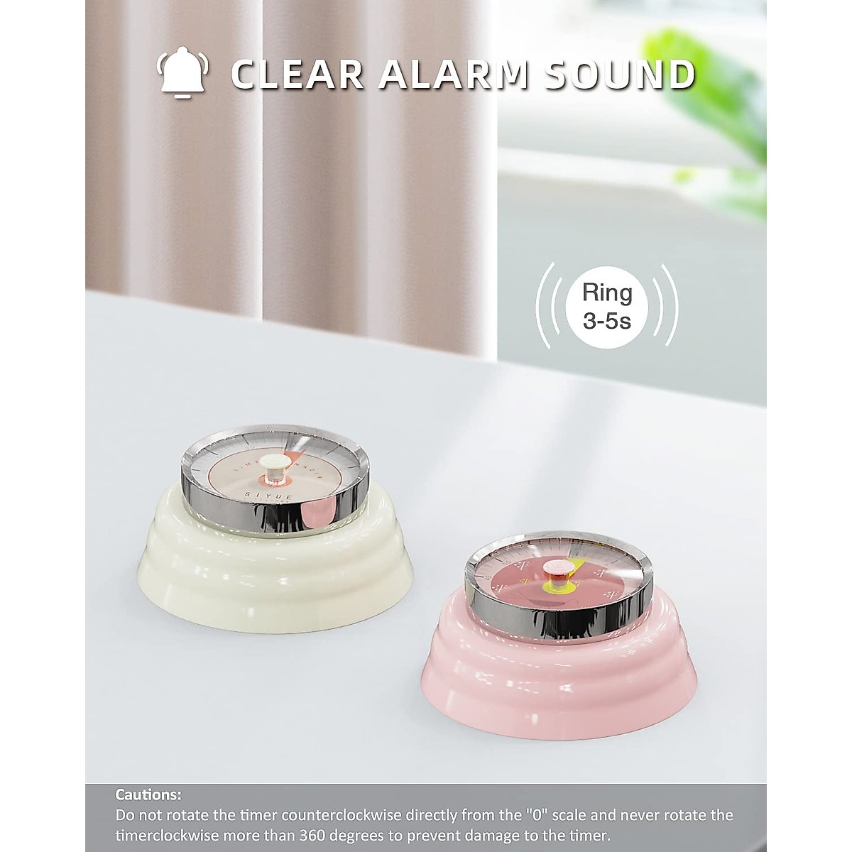 Tiergrade Kitchen Timer, Reminder Timer 360 Degree Rotating Mechanical Timer, Visual Timer Back Countdown Kitchen Timer Fridge Magnetic for Cooking, Learning (Beige)